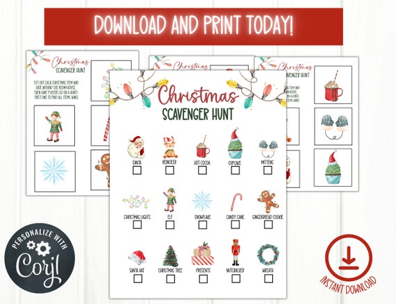 EDITABLE Christmas Scavenger Hunt Kids Christmas Game - Etsy