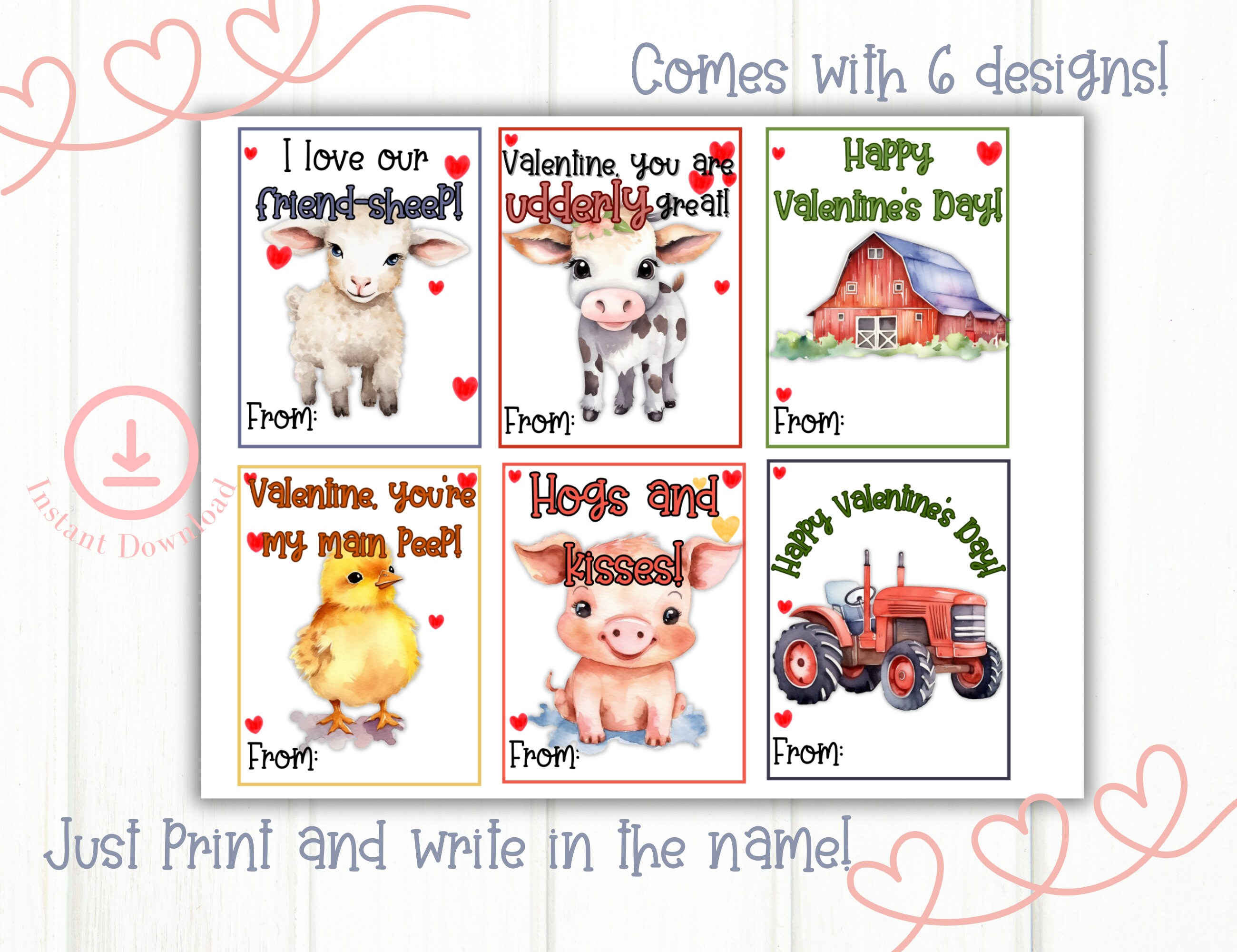 Farm Valentine Cards, Kids Valentiness, Barnyard Valentines, - Etsy