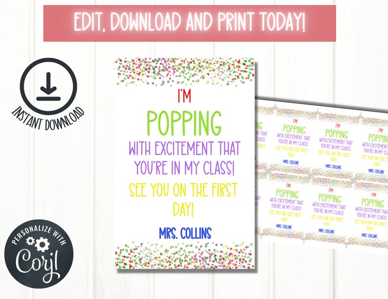 Editable I'm POPPIN' With Excitement That You're in My Class Gift Tag ...