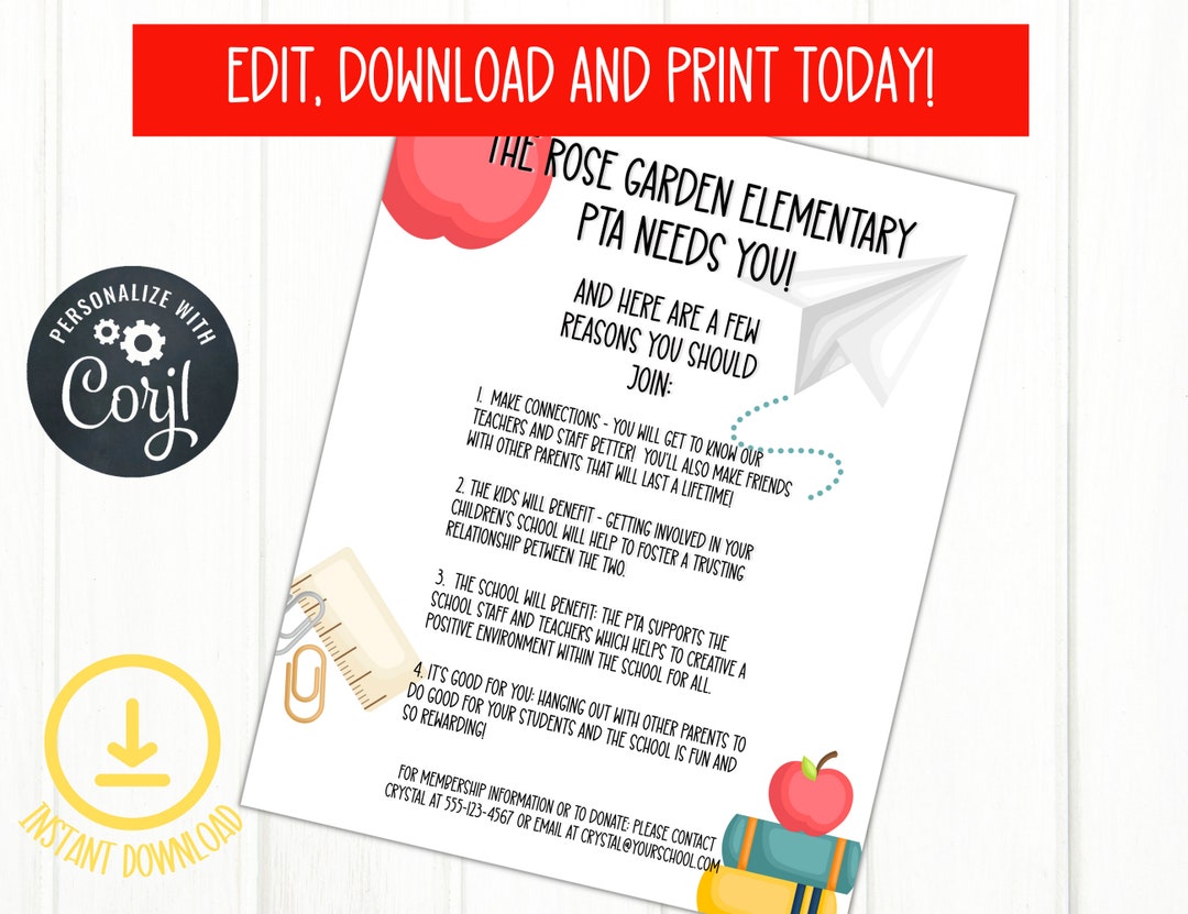 EDITABLE PTA Meeting Flyer, PTO Parent Newsletter, Parent Teacher ...