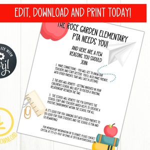 EDITABLE PTA Meeting Flyer, PTO Parent Newsletter, Parent Teacher ...