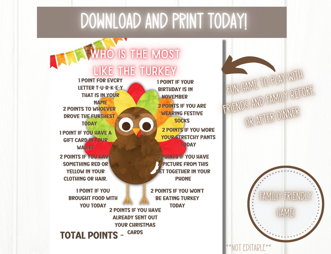 Printable Thanksgiving Game, Friendsgiving Printable Game, One Page ...