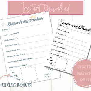 All About My Grandma Printable, Mother's Day Questionnaire, Black and ...