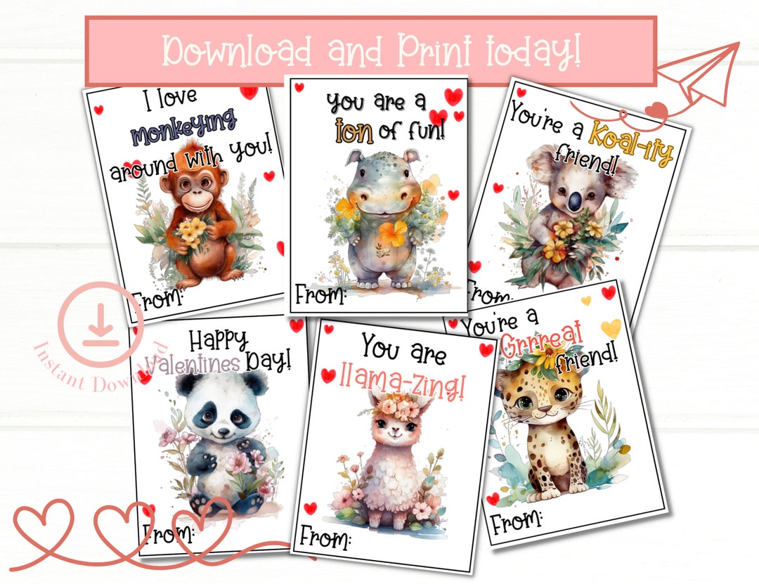 Jungle Valentines, Classroom Valentine, Wild Animal Valentine - Etsy