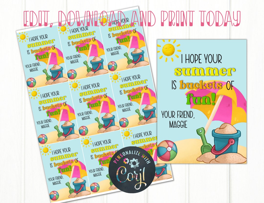 Editable End of Year Summer Tag, I Hope You Have Buckets of Fun - Etsy