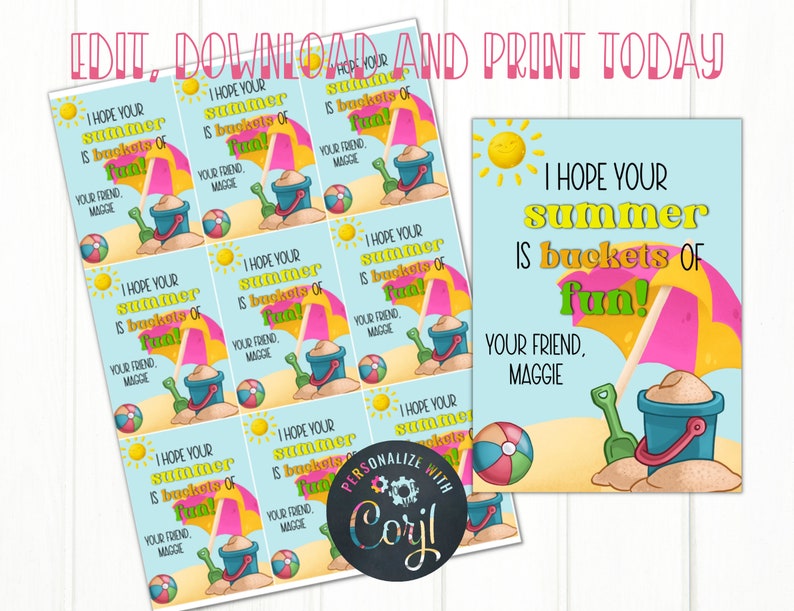 Editable End of Year Summer Tag, I Hope You Have Buckets of Fun - Etsy