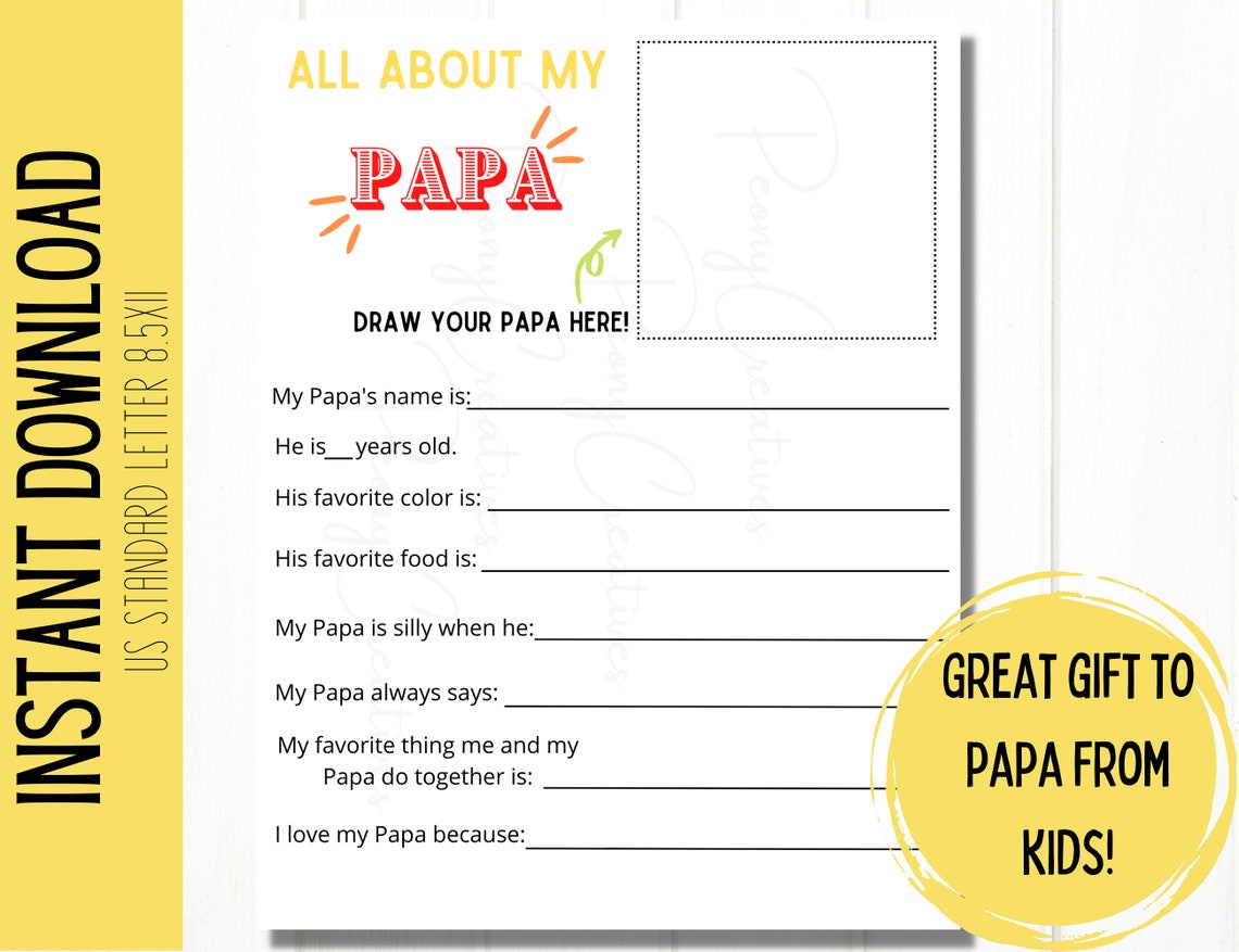 All About My Papa Printable | Father's Day Questionnaire | Instant ...