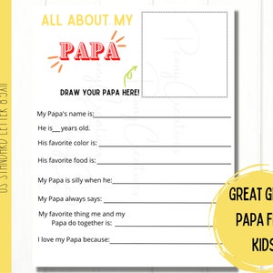 All About My Papa Printable | Father's Day Questionnaire | Instant ...