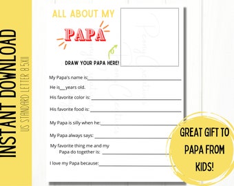 All About My Dad Printable Father's Day Questionnaire | Etsy