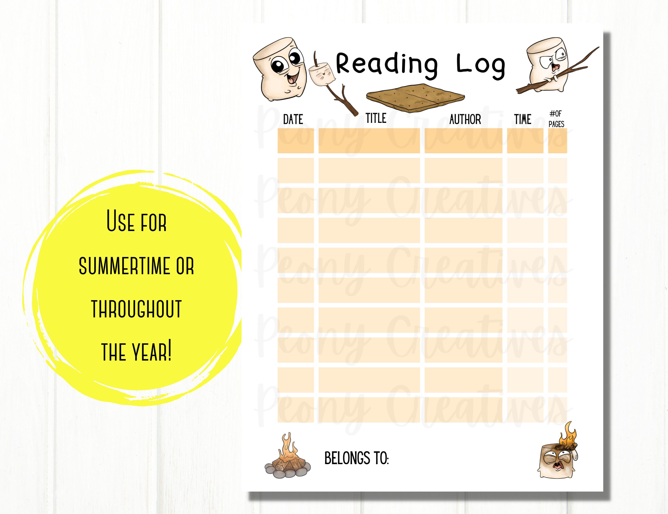Kids Summer Reading Log | Fun Reading Log | Summer Activity | Smores ...