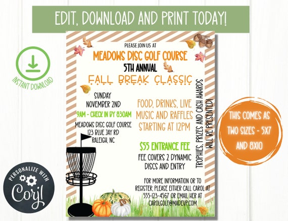 Disc Golf Fall Flyer Disc Golf Party Disc Golf Fundraiser - Etsy