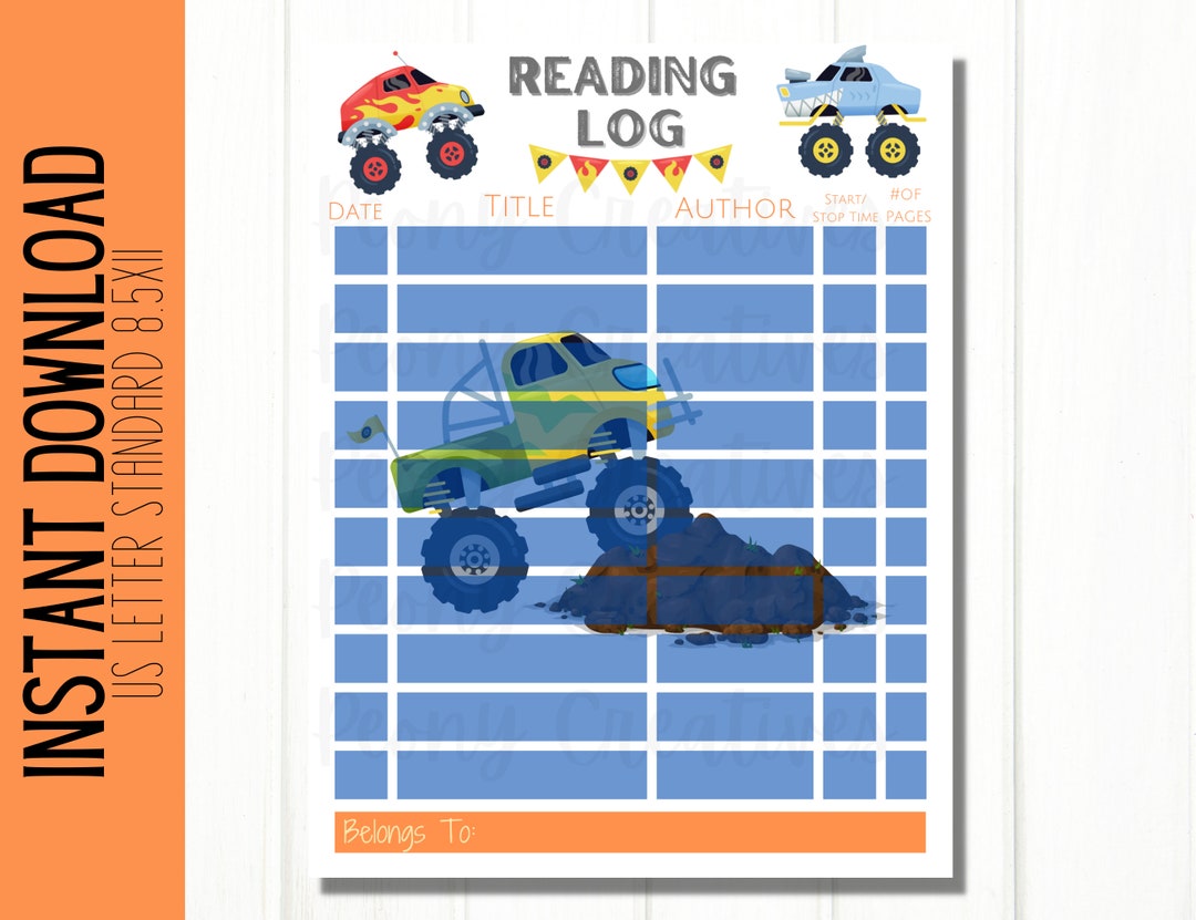 Kids Monster Truck Reading Log, Summer Reading Log, Printable ...