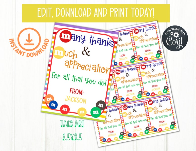 Editable Many Thanks and Much Appreciation Tag, Employee Gift Tag ...