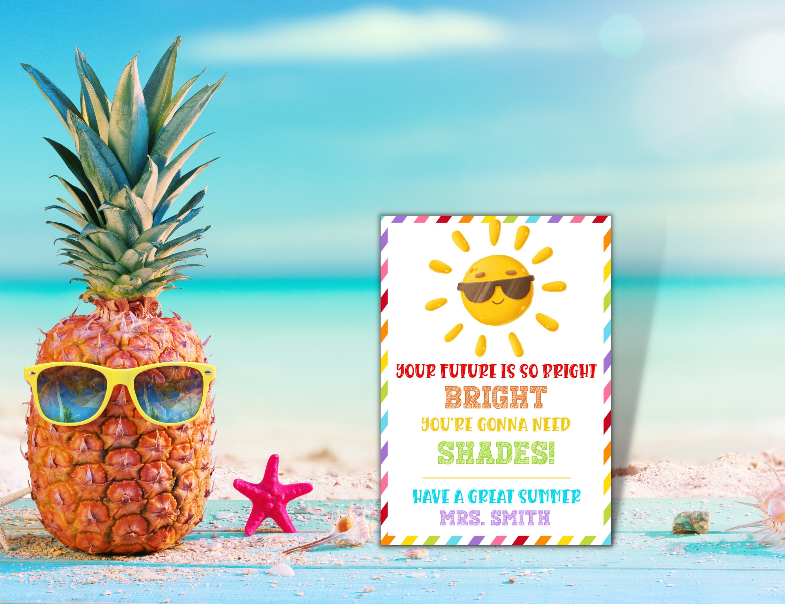 Editable Future so Bright You Gotta Wear Shades Gift Tag, End of Year ...