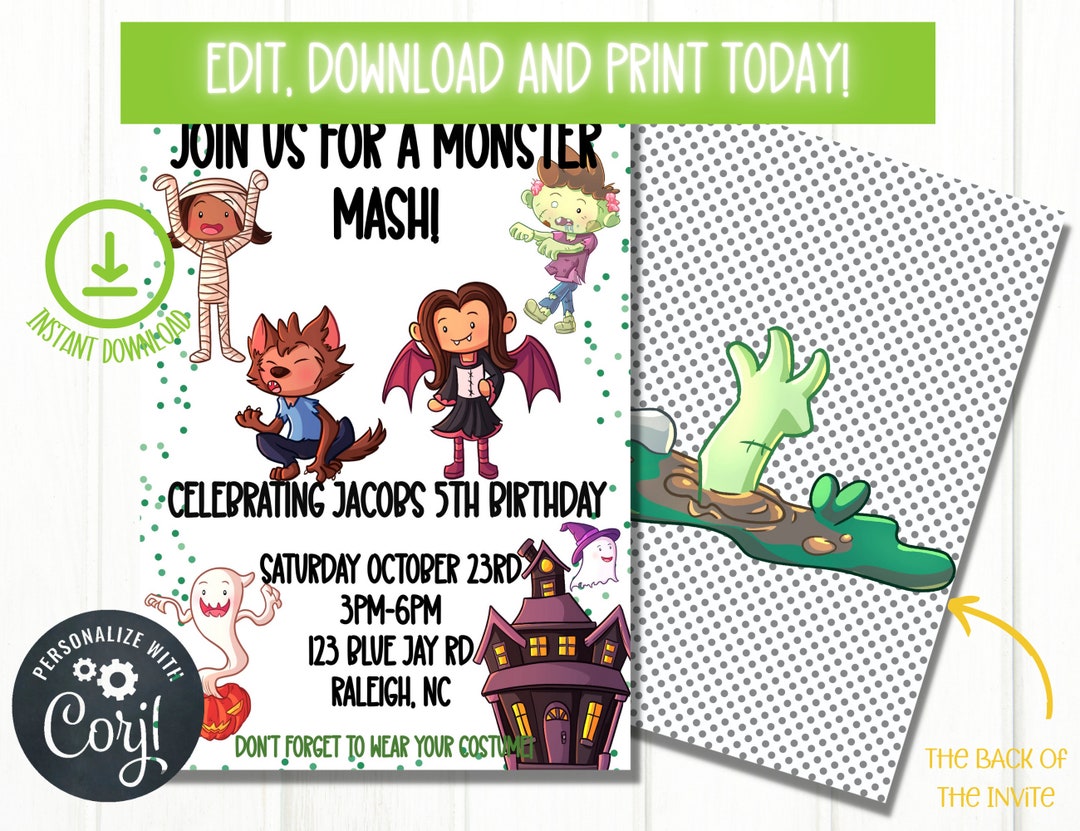 EDITABLE Monster Mash Birthday Invitation, Halloween Birthday ...