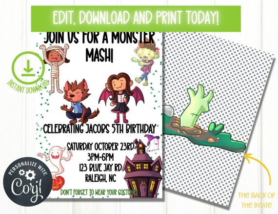 EDITABLE Monster Mash Birthday Invitation Halloween Birthday - Etsy