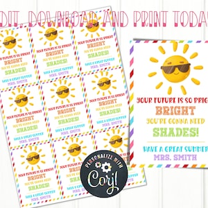 Editable Future so Bright You Gotta Wear Shades Gift Tag, End of Year ...