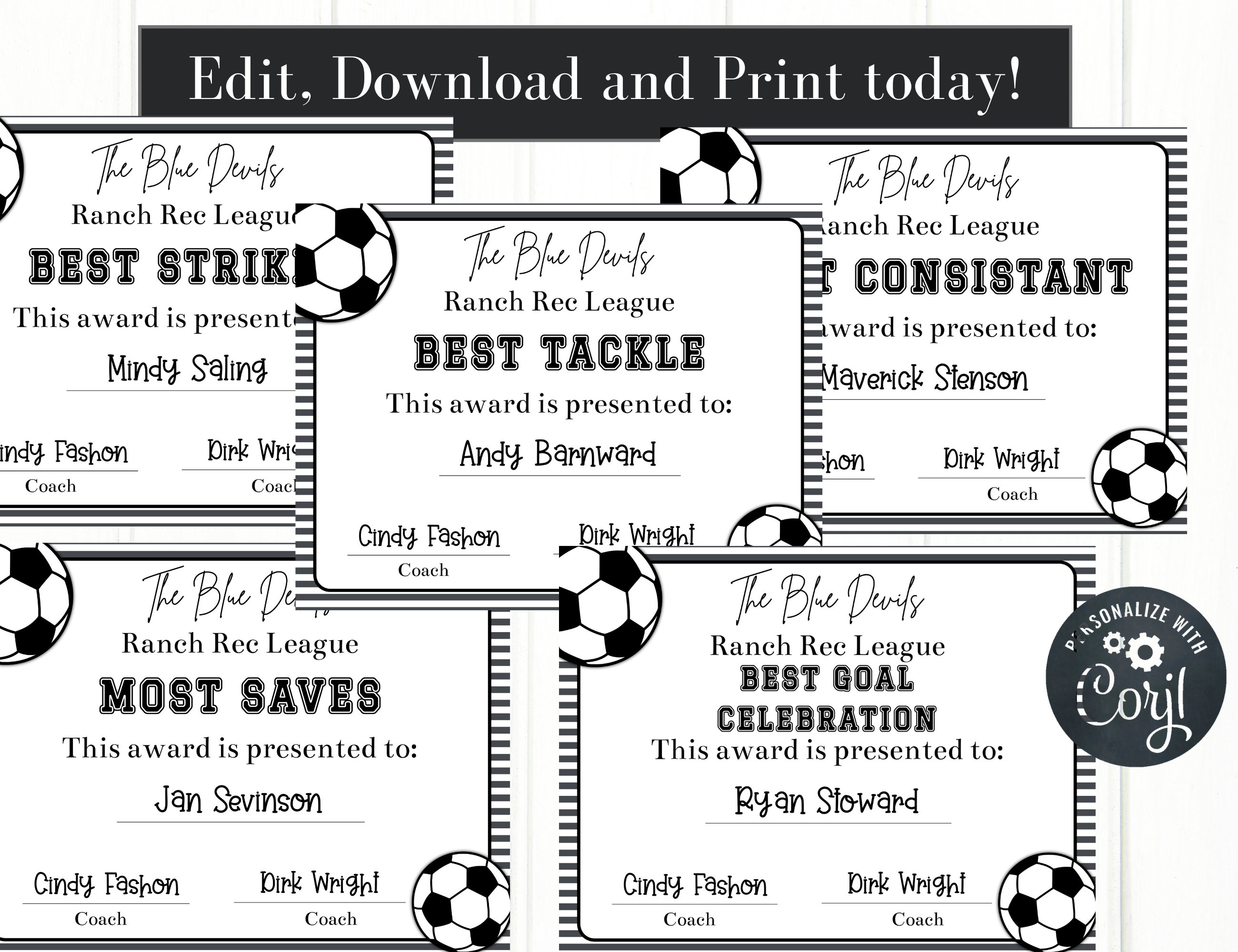 Soccer Award Certificates, End of Season Awards - Etsy