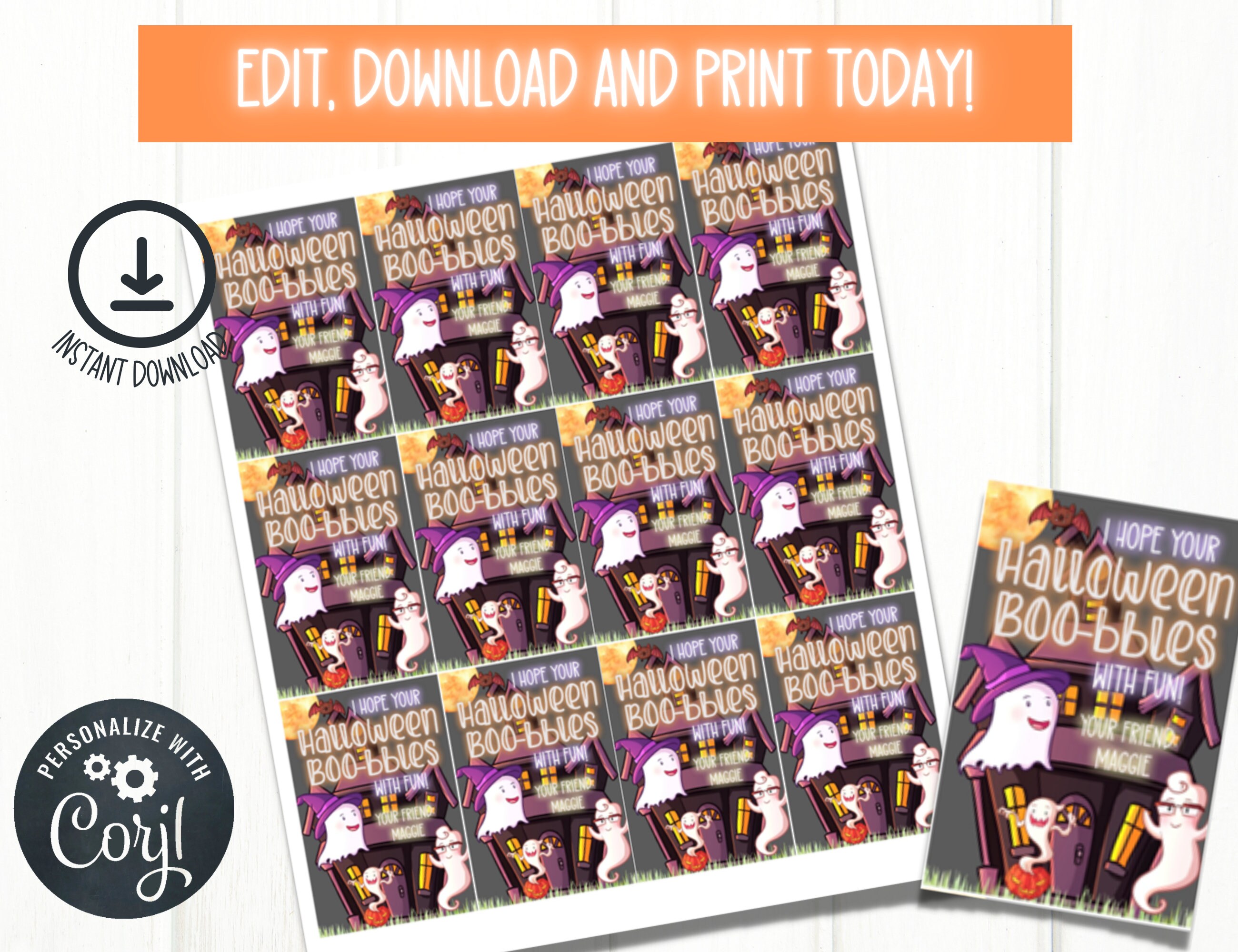 EDITABLE Halloween Bubble Tags, Non-candy Halloween, Non-candy Favor ...