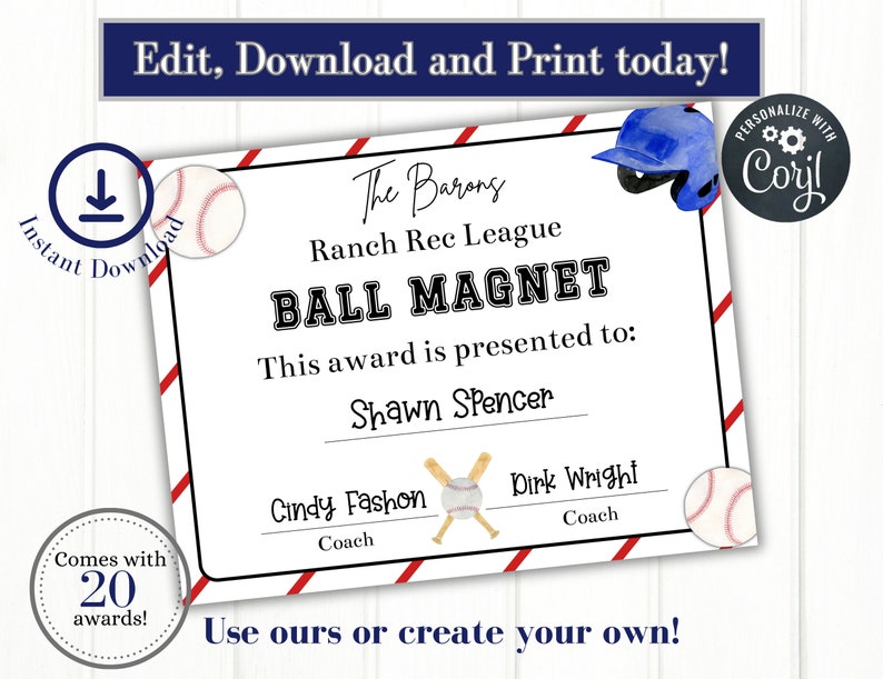 Editable Baseball Award Certificates, Baseball End of Season Awards 1 ...