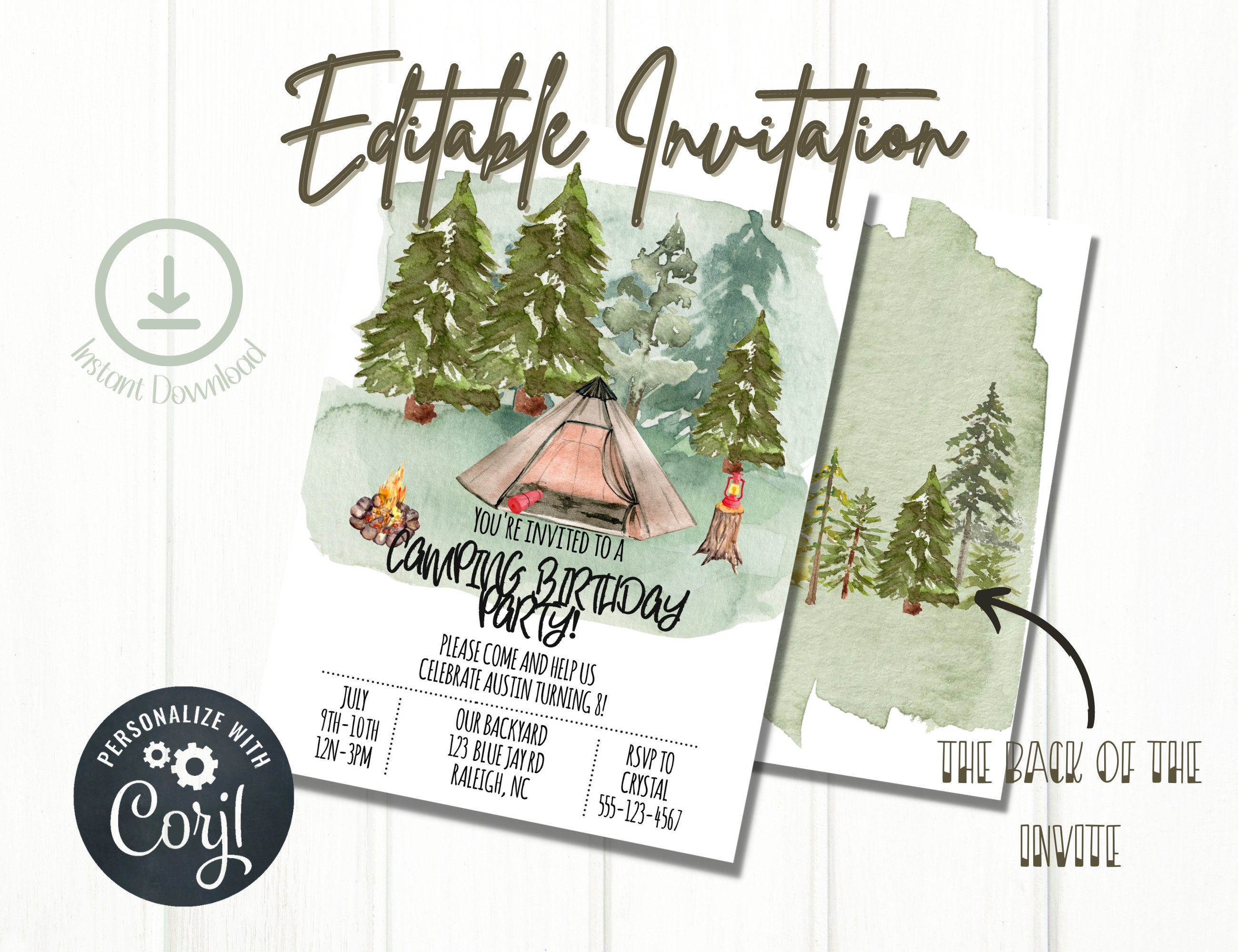 Editable Camping Birthday Party Bundle, Camping Invite, Smore's Invite ...
