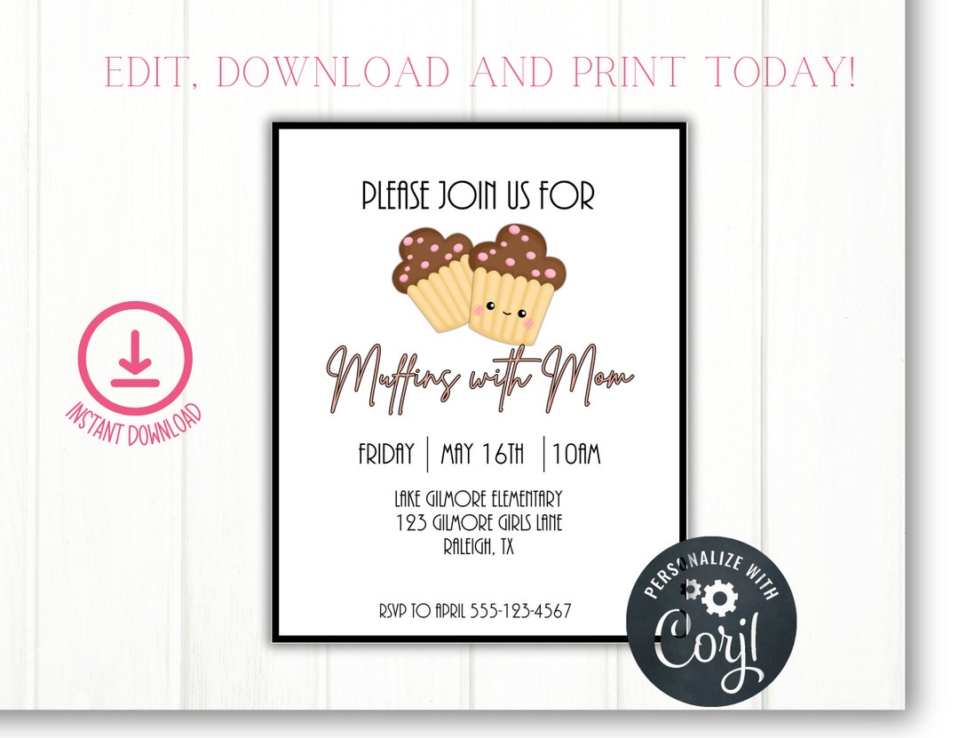 Editable Muffins With Mom Flyer, Mother's Day Flyer - Etsy