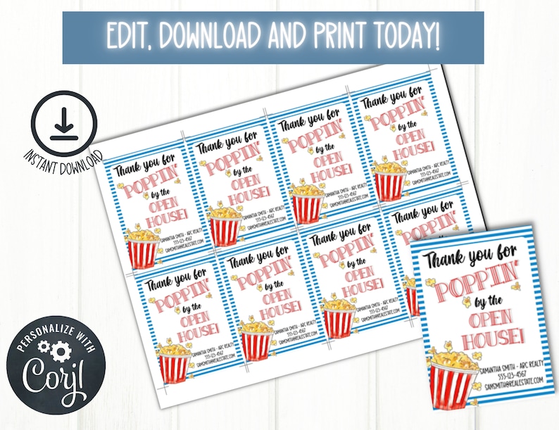 Editable Realtor Thanks for Popping by Referral Card, Thanks for Poppin ...