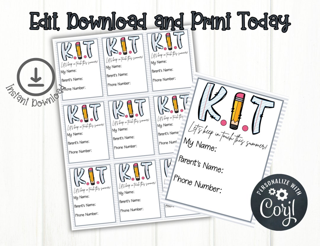 EDITABLE Keep in Touch Card, Kids Calling Card, End of School Card - Etsy