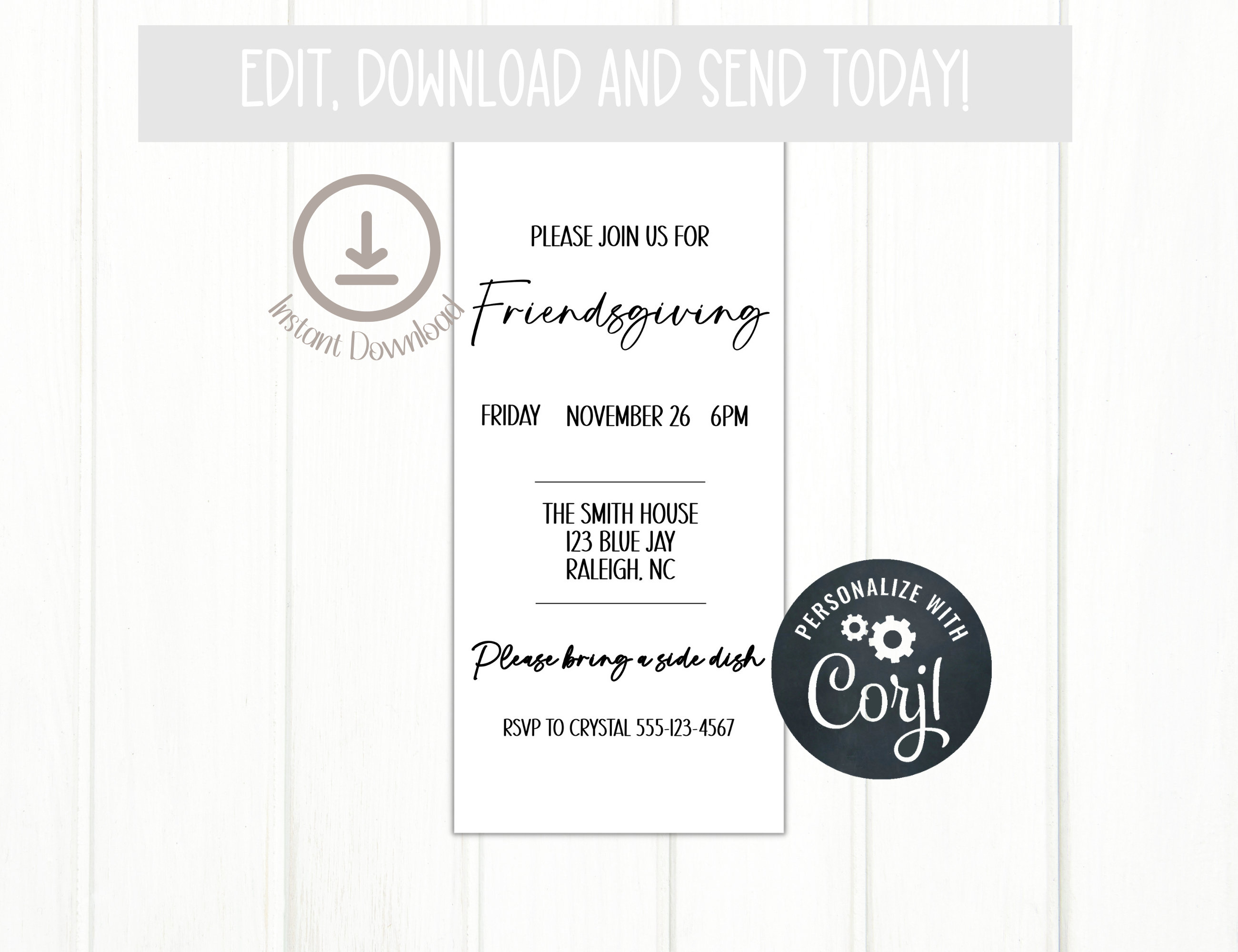 Editable Friendsgiving Digital Invitation, Text Invitation, Thankful AF ...