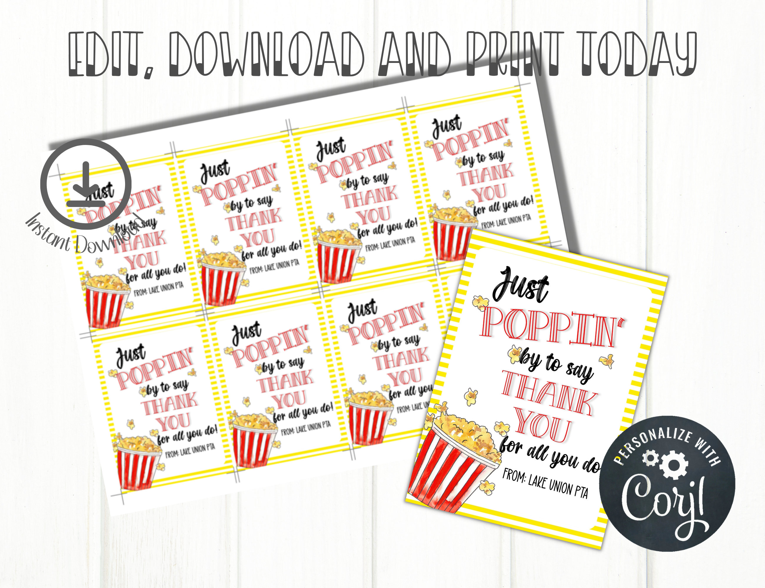 Editable Just Popping by to Say Thanks Tag, Popping By, Thanks - Etsy