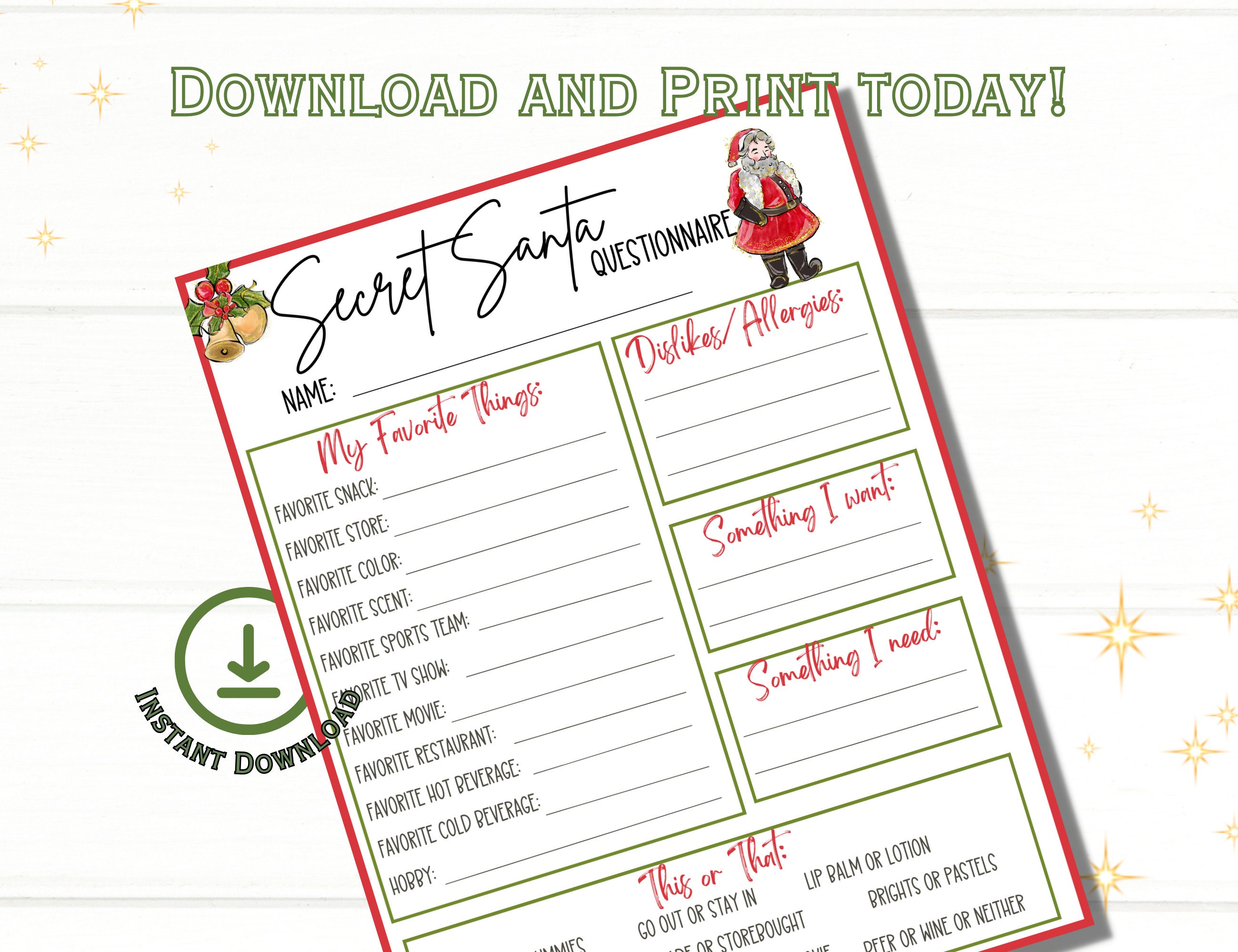 Secret Santa Printable, Printable Secret Santa List, Office Holiday ...