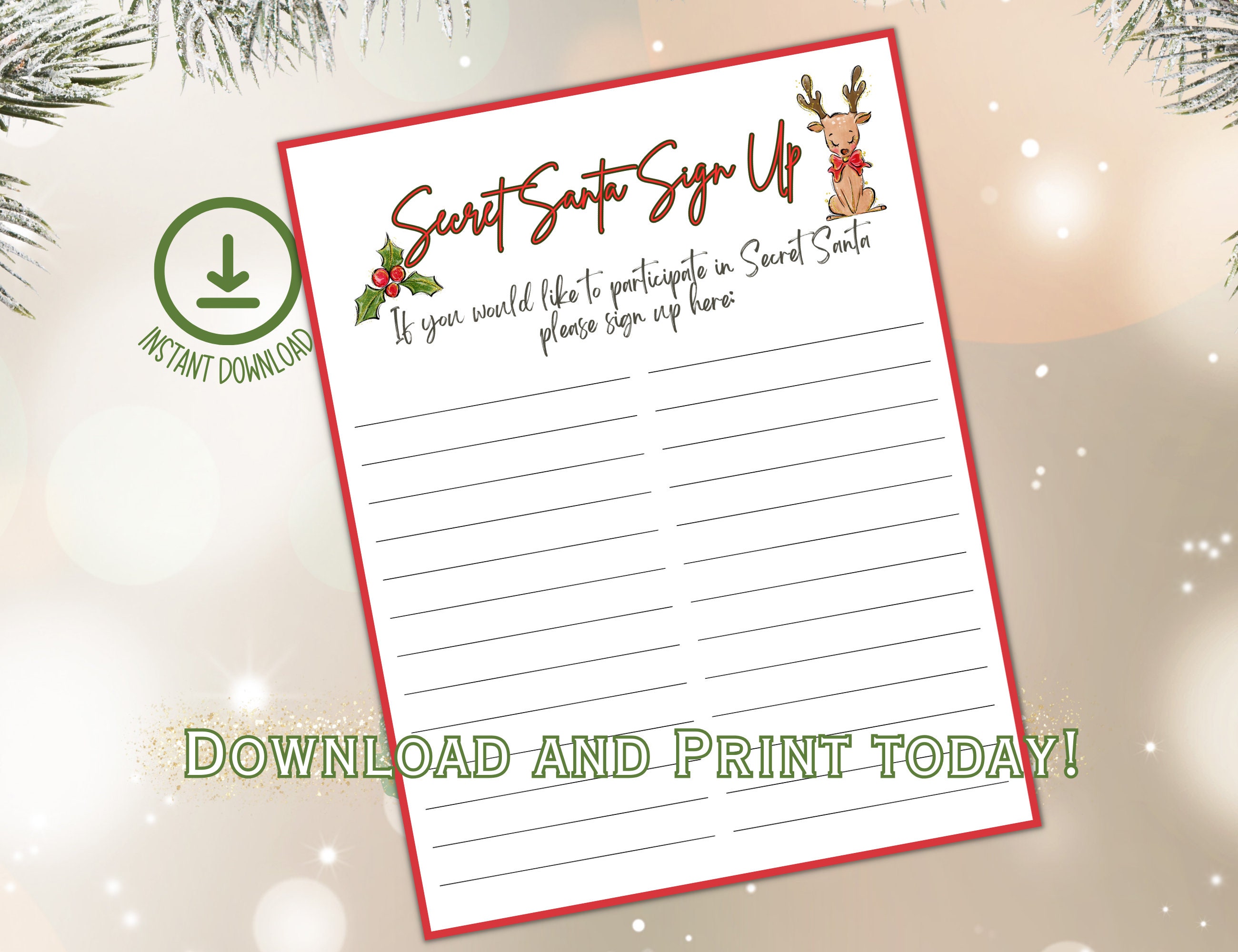 Secret Santa Printable, Printable Secret Santa List, Office Holiday ...