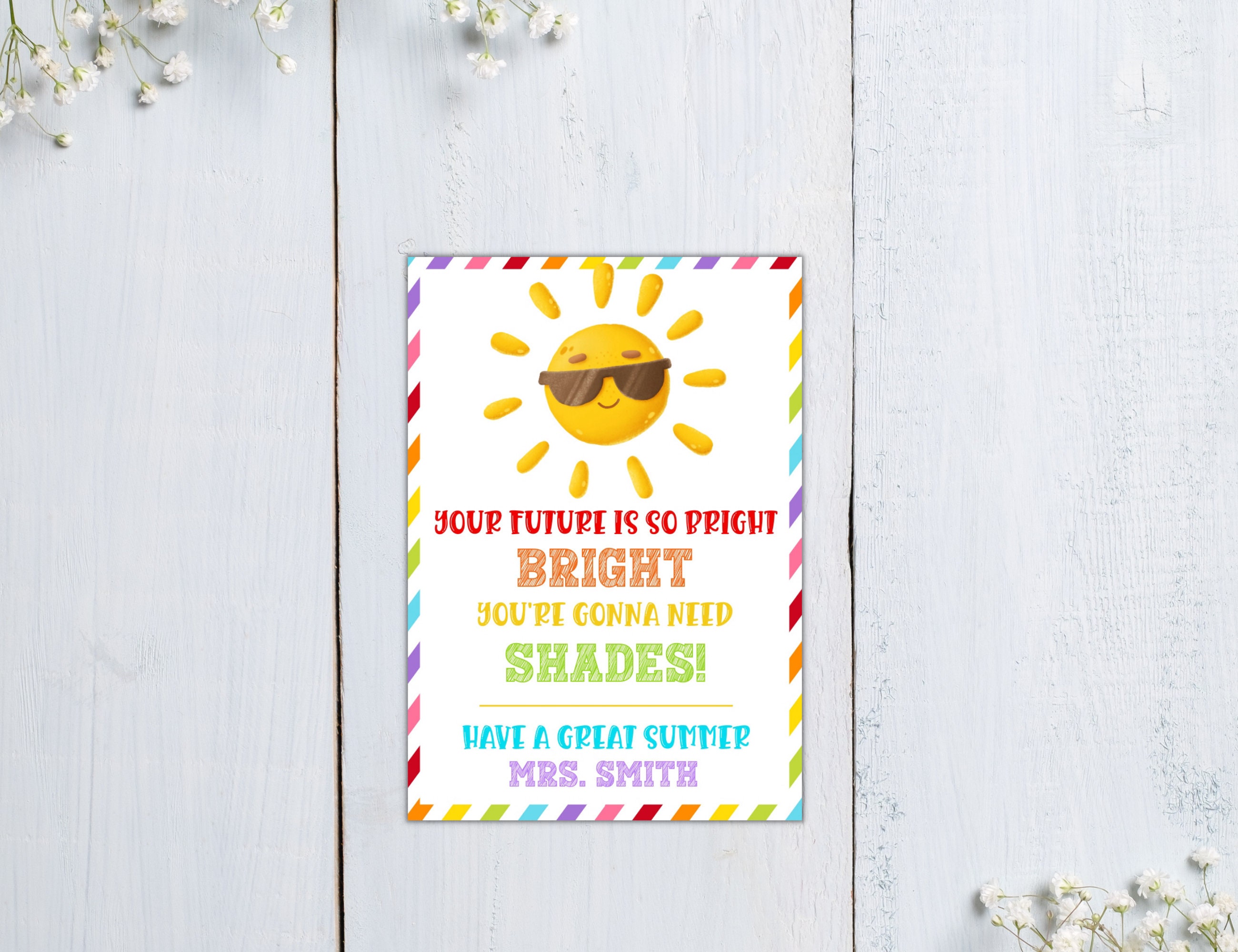 Editable Future so Bright You Gotta Wear Shades Gift Tag, End of Year ...