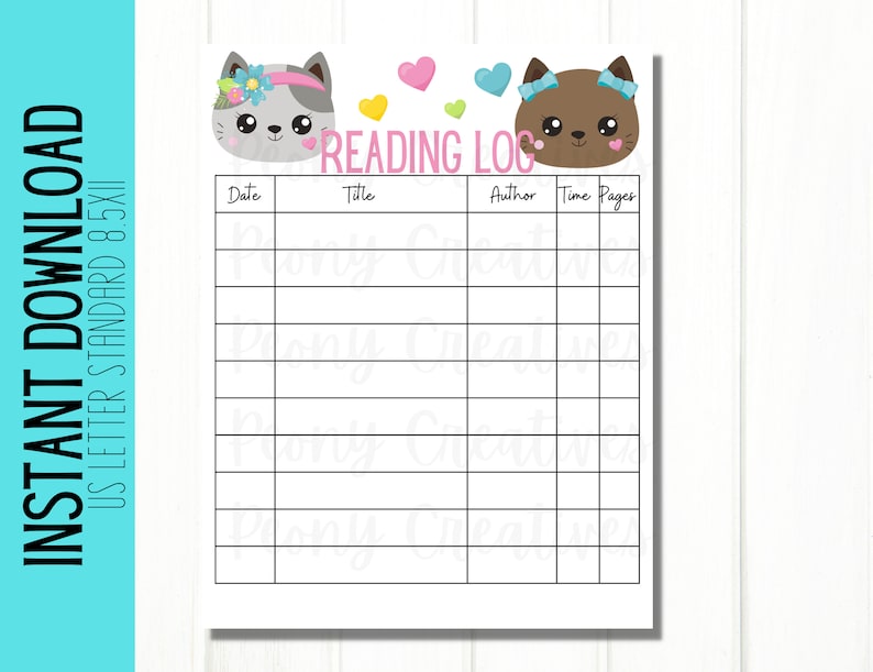 Kids Cat Reading Log | Summer Reading Log | Printable | Homeschool ...