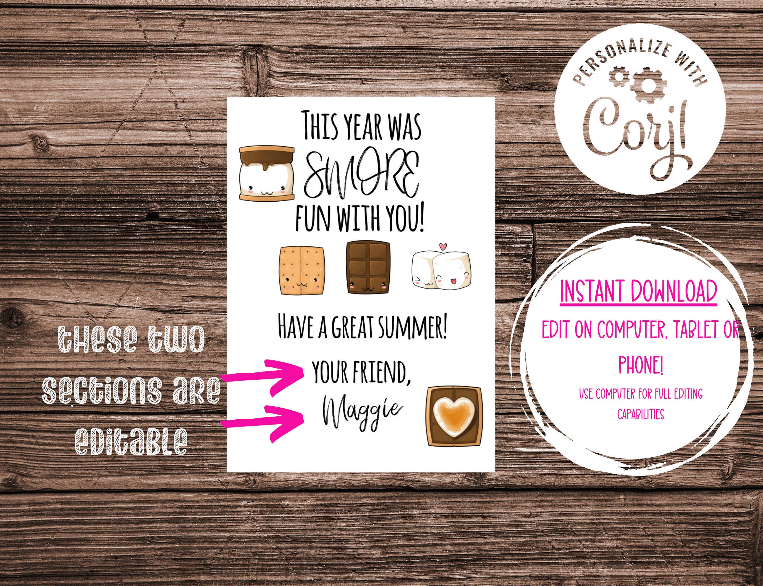 EDITABLE Smore's Tag End of Year Tag Last Day of School Tag Party Favor ...