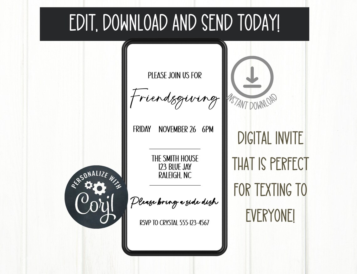 Editable Friendsgiving Digital Invitation, Text Invitation, Thankful AF ...