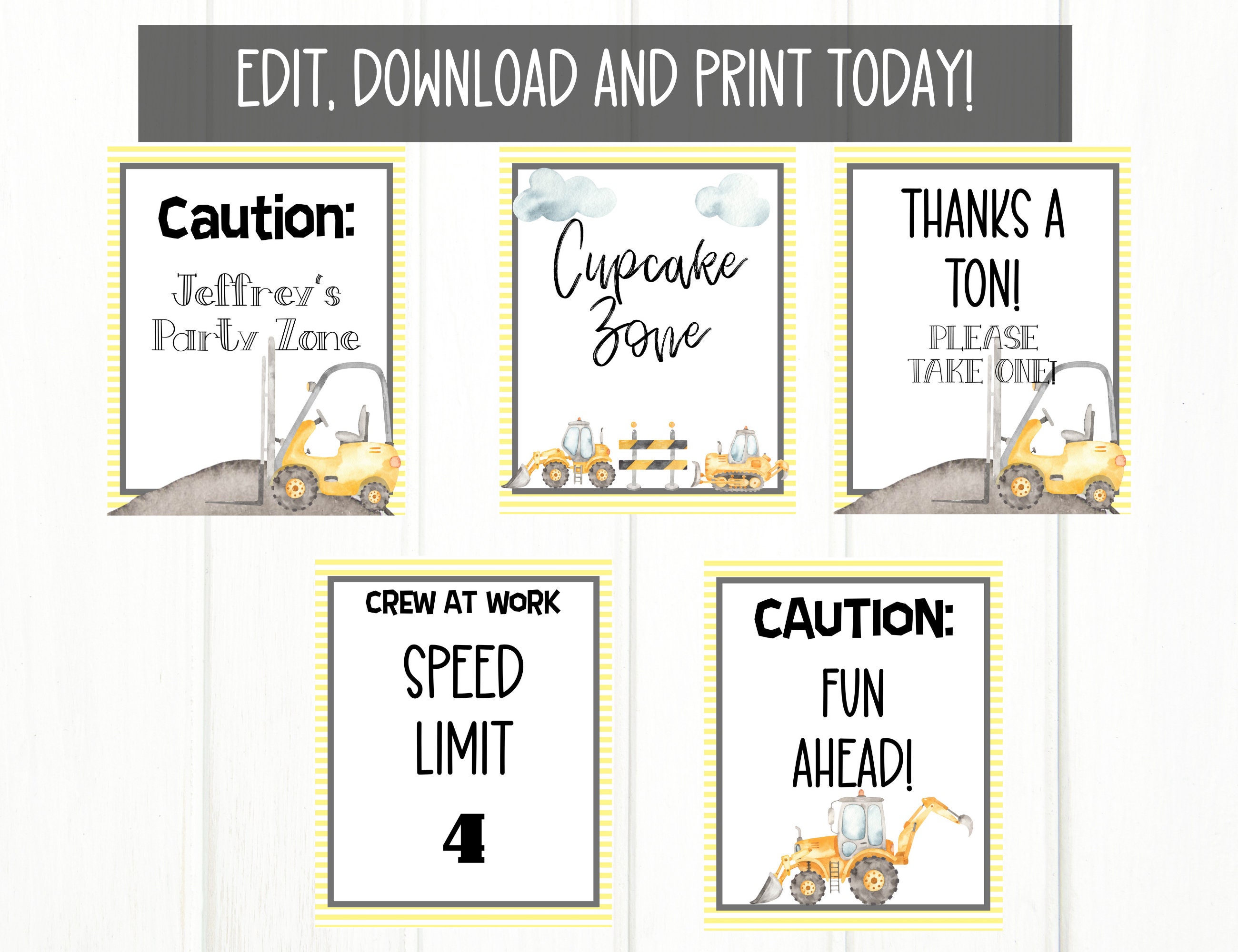 Editable Construction Theme Signs, Construction Party Signs, Birthday ...