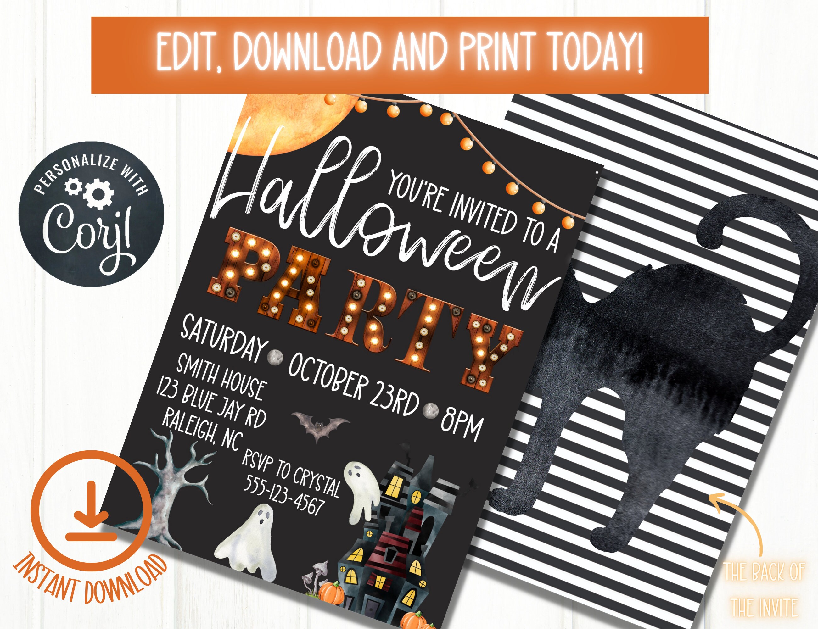 EDITABLE Halloween Party Invitation, Halloween Party Flyer, Halloween ...