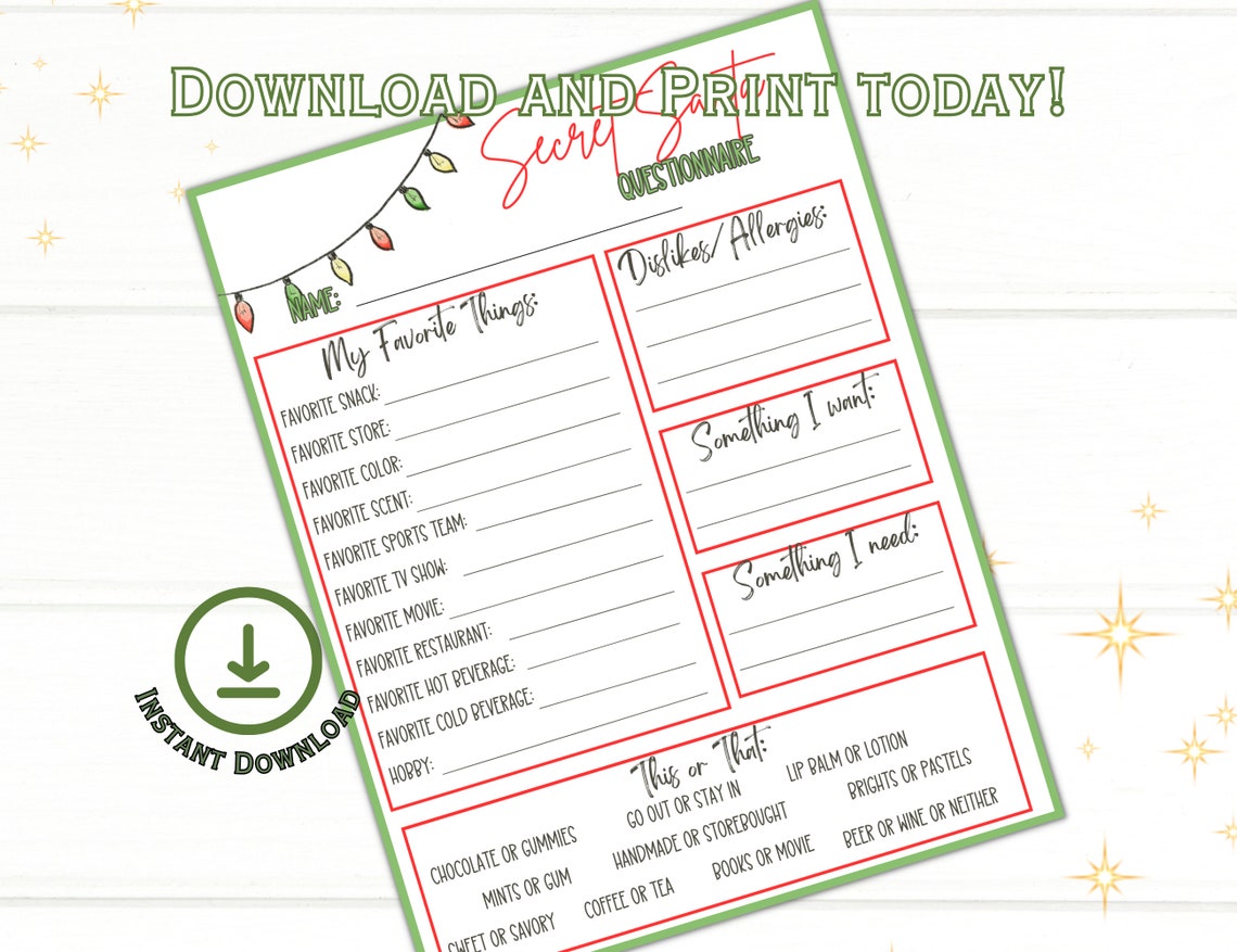 Secret Santa Printable, Printable Secret Santa List, Sign Up - Etsy