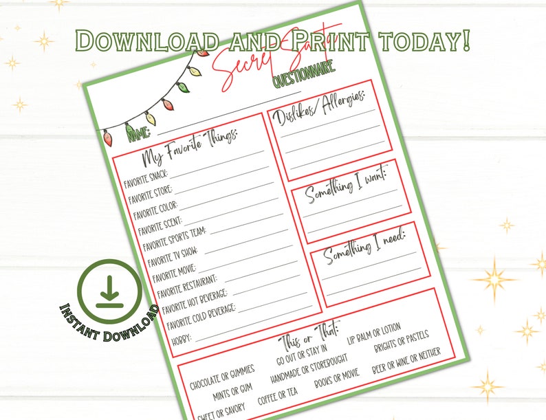 Secret Santa Printable, Printable Secret Santa List, Sign Up - Etsy