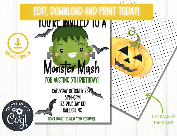 EDITABLE Monster Mash Birthday Invitation Halloween Birthday - Etsy