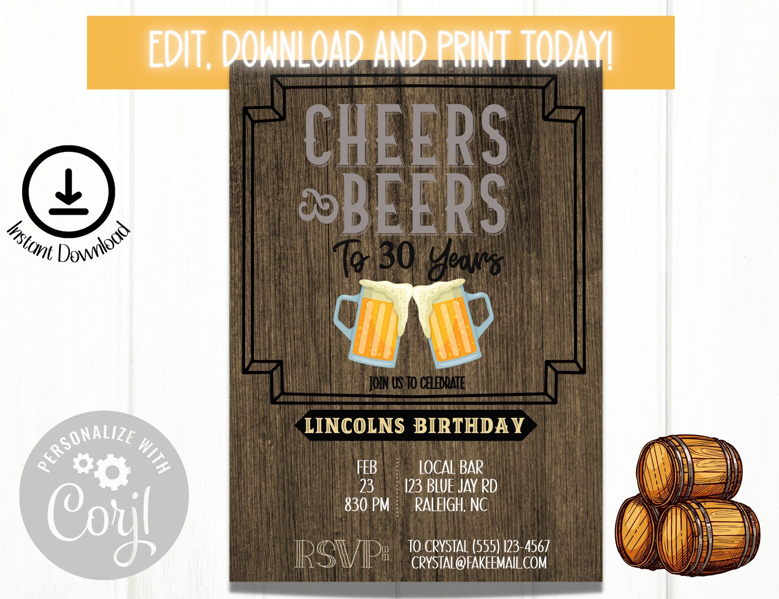 Editable Beer Birthday Invitation, Cheers and Beers Birthday ...
