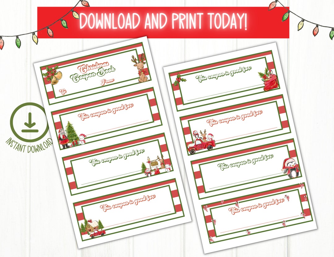 Printable Christmas Coupon, Christmas Printable Gift, Holiday Christmas ...