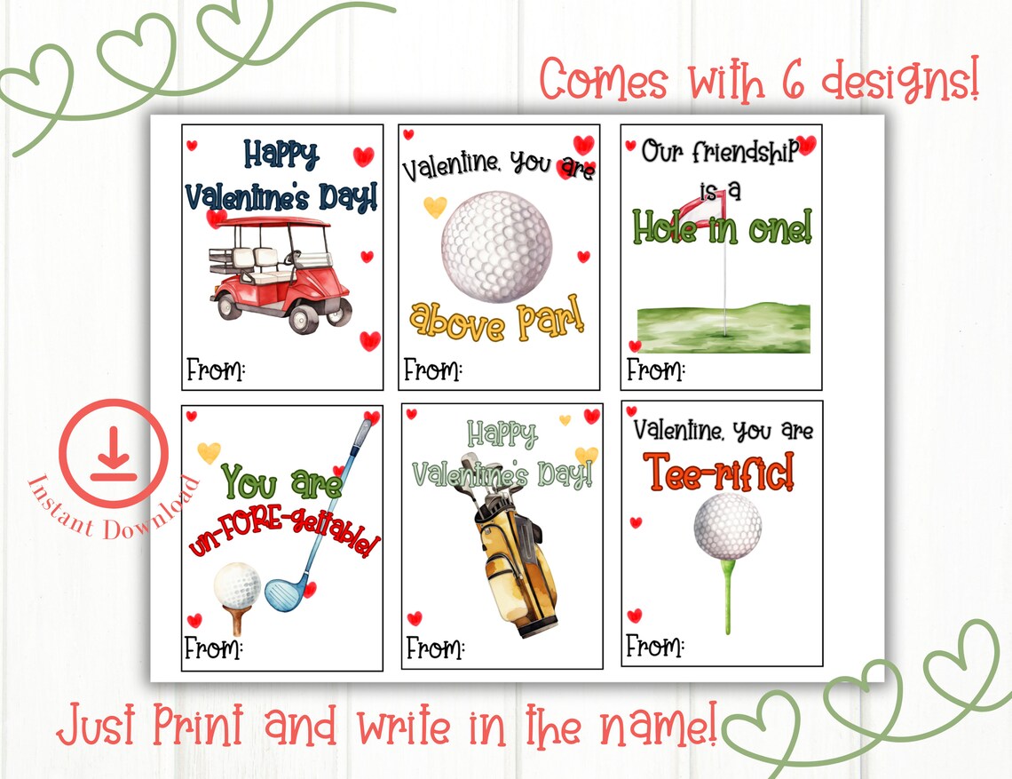 Golf Valentines, Kids Valentines Day Cards - Etsy