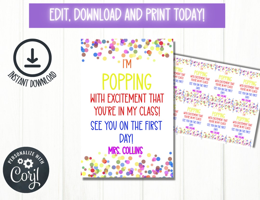 Editable I'm POPPIN' With Excitement That You're in My Class Gift Tag ...