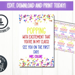 Editable I'm POPPIN' With Excitement That You're in My Class Gift Tag ...