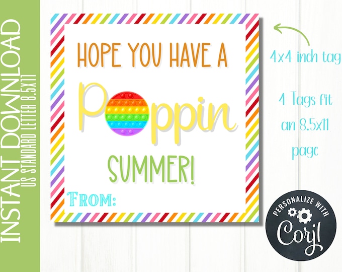 Editable End of Year Gift Tag , Poppin Summer Tag , End of Year Gift ...