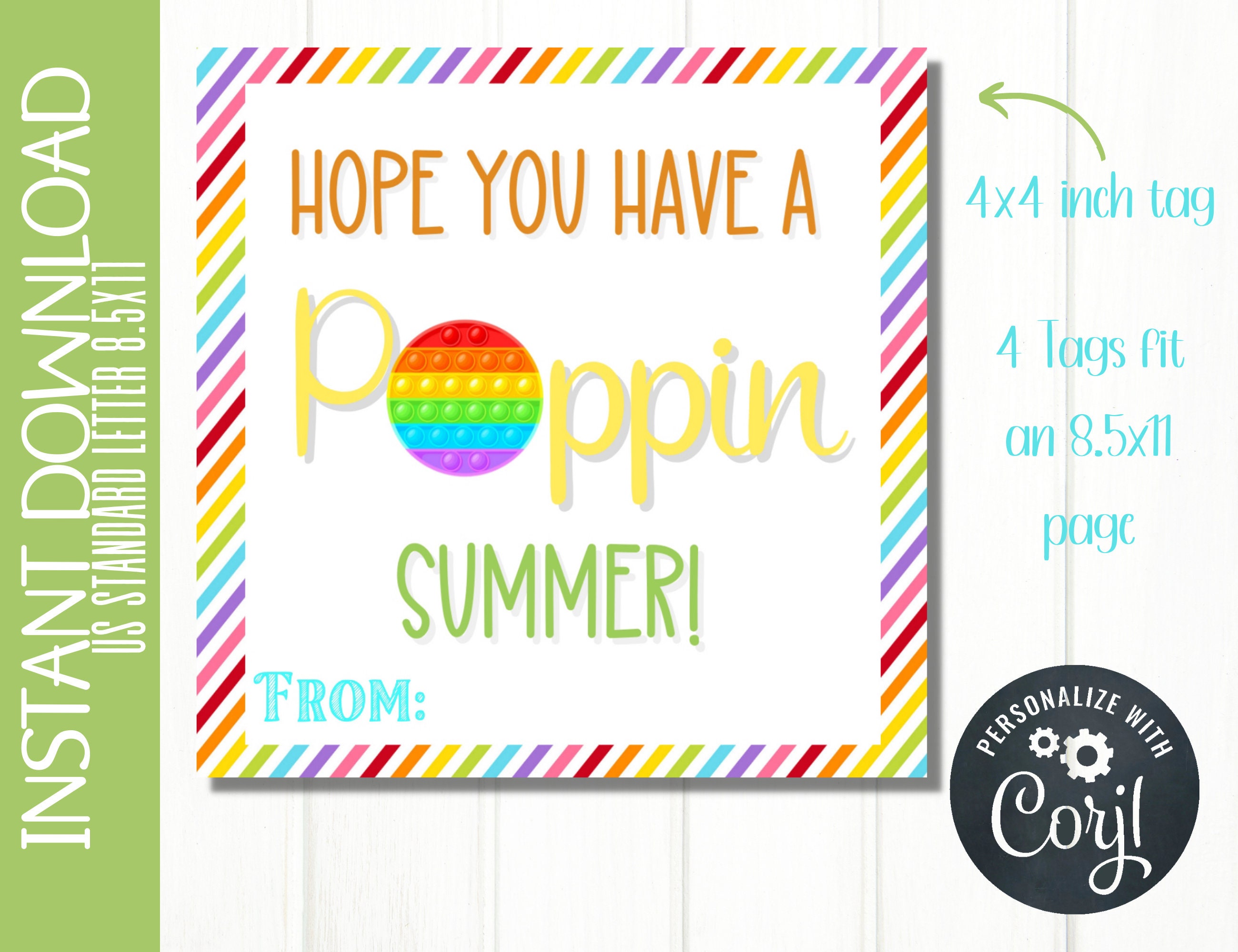 EDITABLE Poppin Summer Tag End of Year Tag Last Day of School Tag Party ...