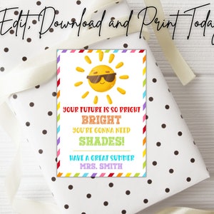 Editable Future so Bright You Gotta Wear Shades Gift Tag, End of Year ...