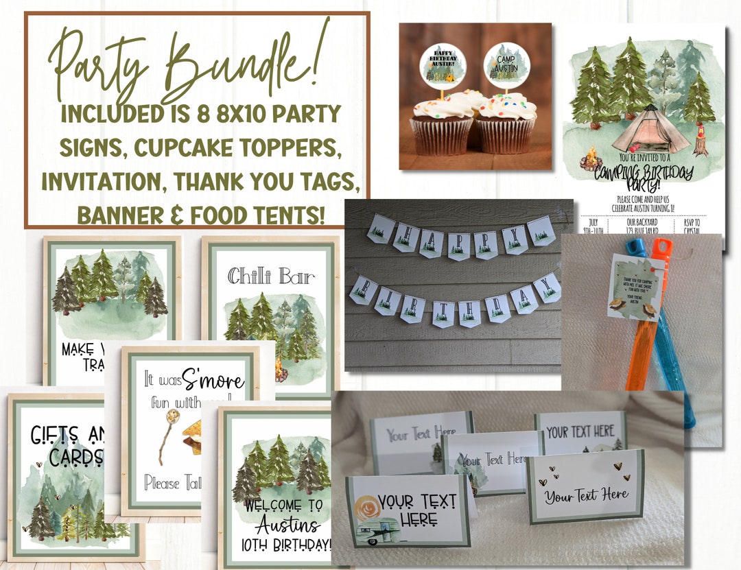 Editable Camping Birthday Party Bundle, Camping Invite, Smore's Invite ...